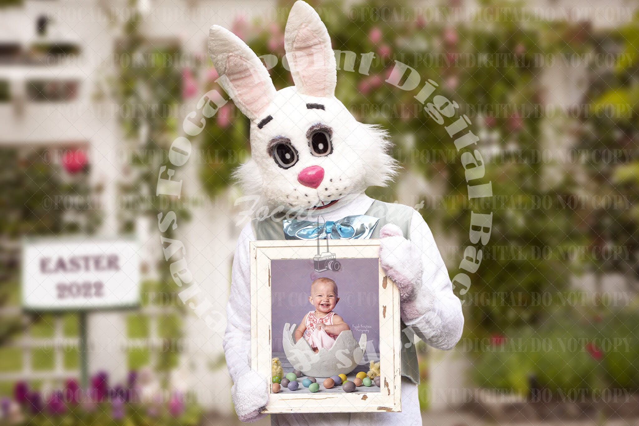 Easter Bunny Holding Picture Frame in Rose Gardenvertical - Etsy