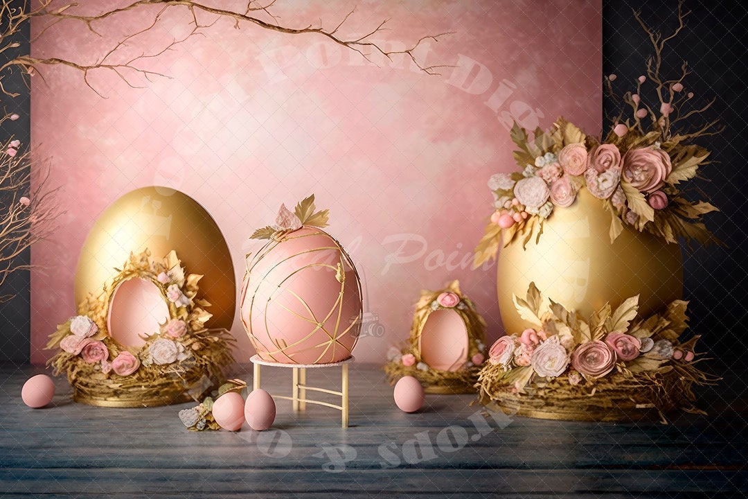 Easter Digital Backdrop With Pink and Gold Tones, Easter Digital ...