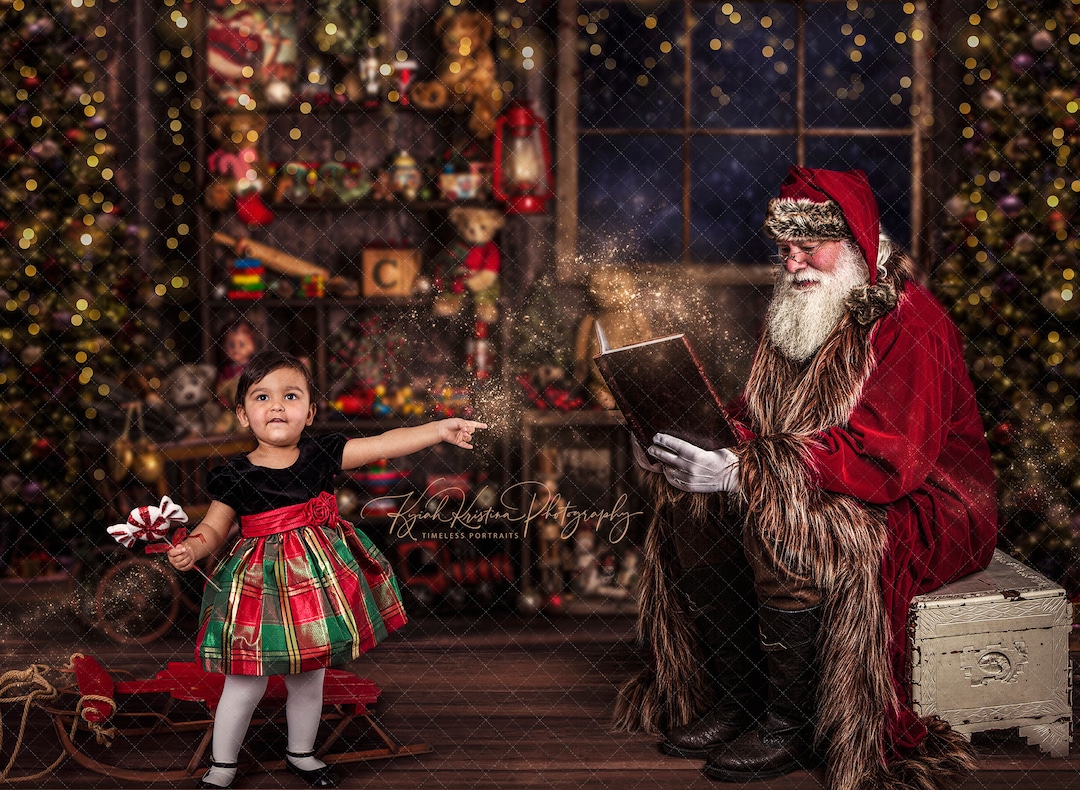 Old World Santa Digital Backdrop, Santa Reading a Book in Santa's ...