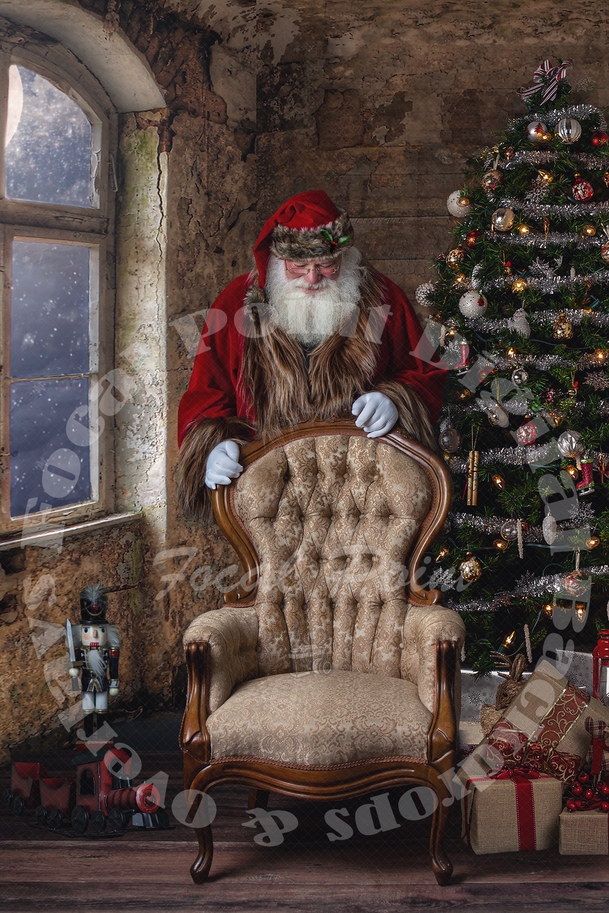 Santa Digital Backdrop Christmas Window Scene Christmas | Etsy