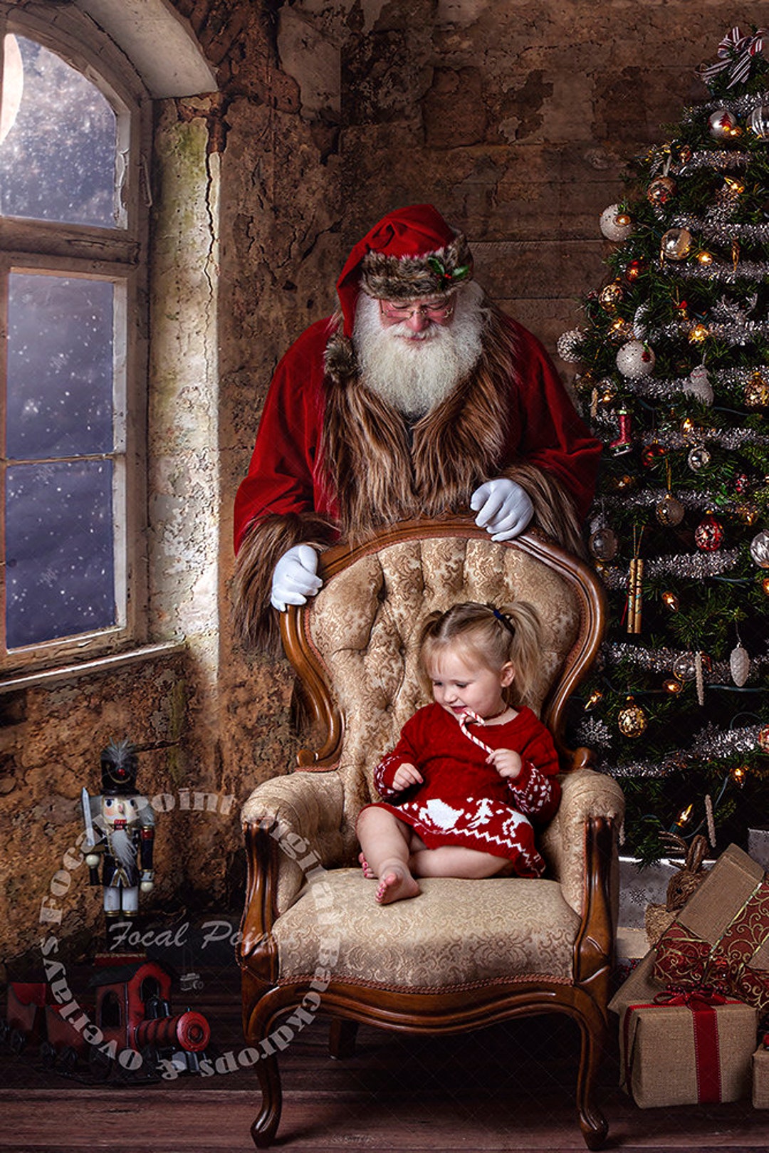 Santa Digital Backdrop, Christmas Window Scene, Christmas Digital ...