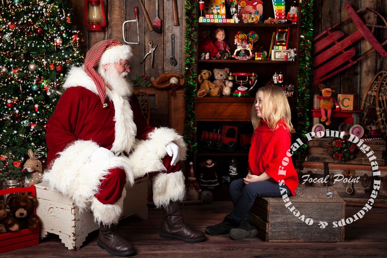 Santa's Workshop Digital Backdrop Christmas Scene - Etsy