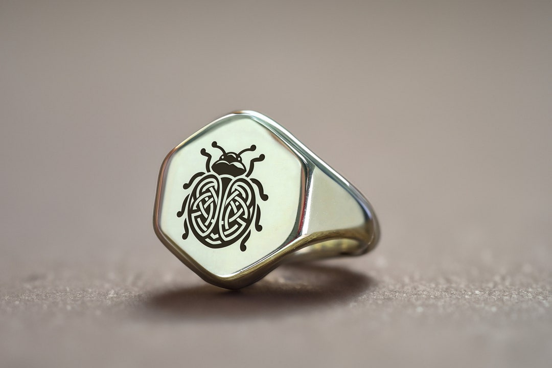 14k Gold Ladybug Signet Ring · Engraved Ladybug Ring · Personalized ...