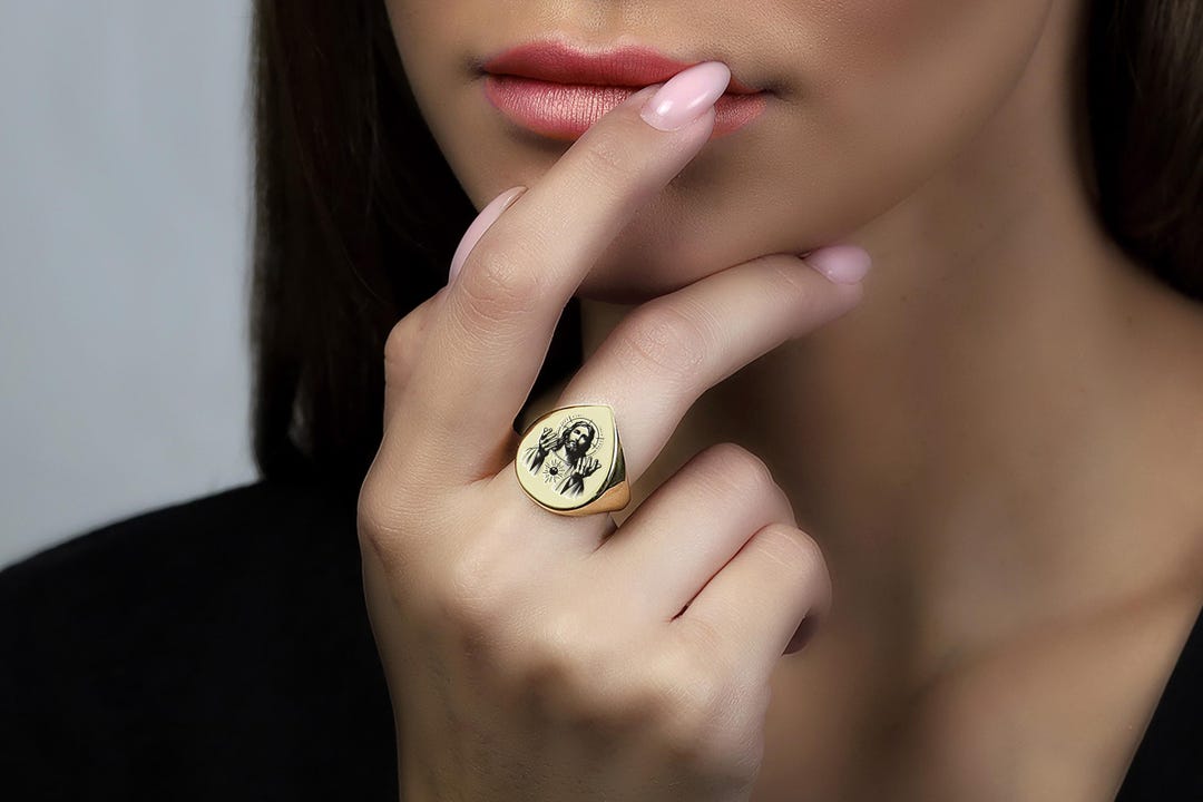 Lord Jesus Gold Signet Ring · Custom Jesus Ring · Spiritual Ring · Pear ...