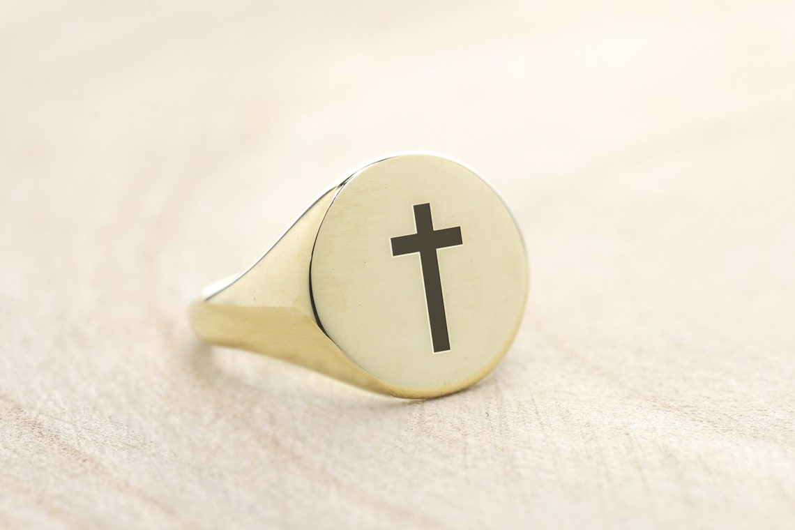 Christian Ring · Religious Engraving · Round Shape Signet Ring ...