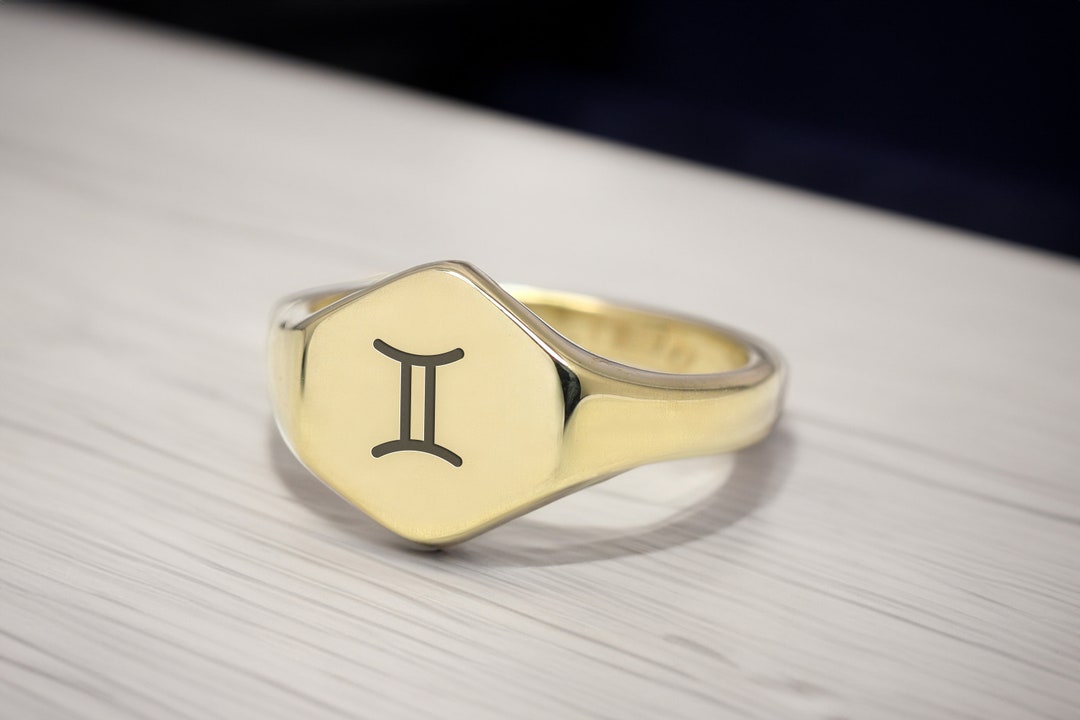 14k Gold Gemini Signet Ring · Custom Zodiac Sign Ring · Personalized ...