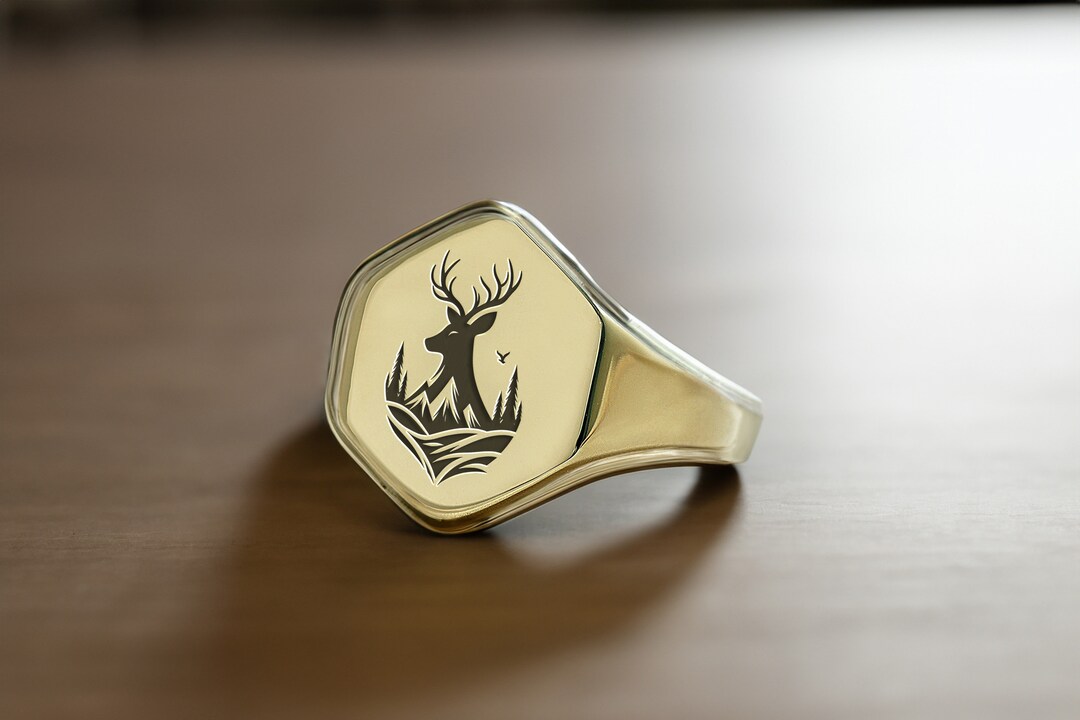 Engraved Cervus Signet Ring · Custom Deer Ring · Forest Engraved Ring ...