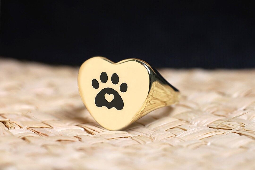 14k Gold Dog Paw Signet Ring · Engraved Dog Love Ring · Dog Owners Gift ...