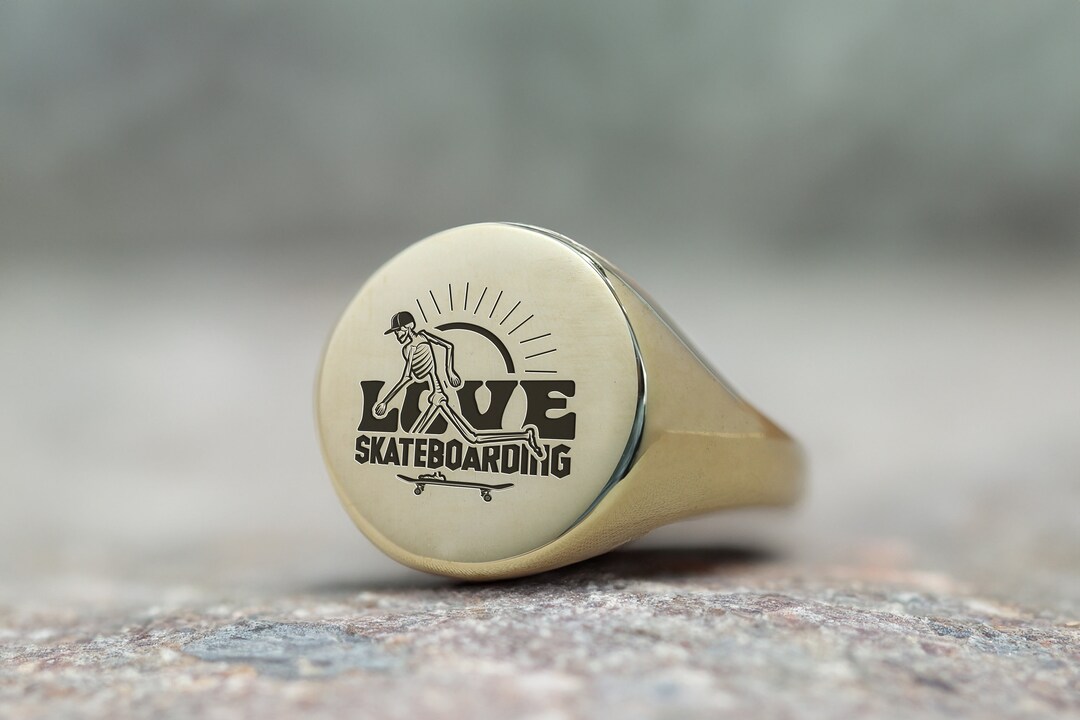 Engraved Skateboarding Signet Ring · Custom Skateboard Ring · Bold ...