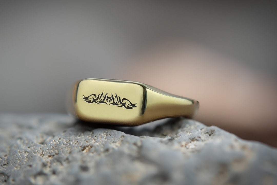 Engraved Tattoo Tribal Signet Ring · Custom Tattoo Ring · Personalized ...