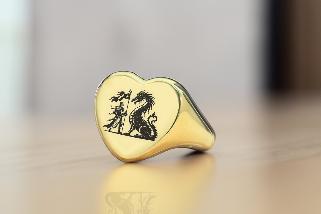 Engraved Knight Signet Ring · Gold Dragon Ring · Fantasy Ring ...