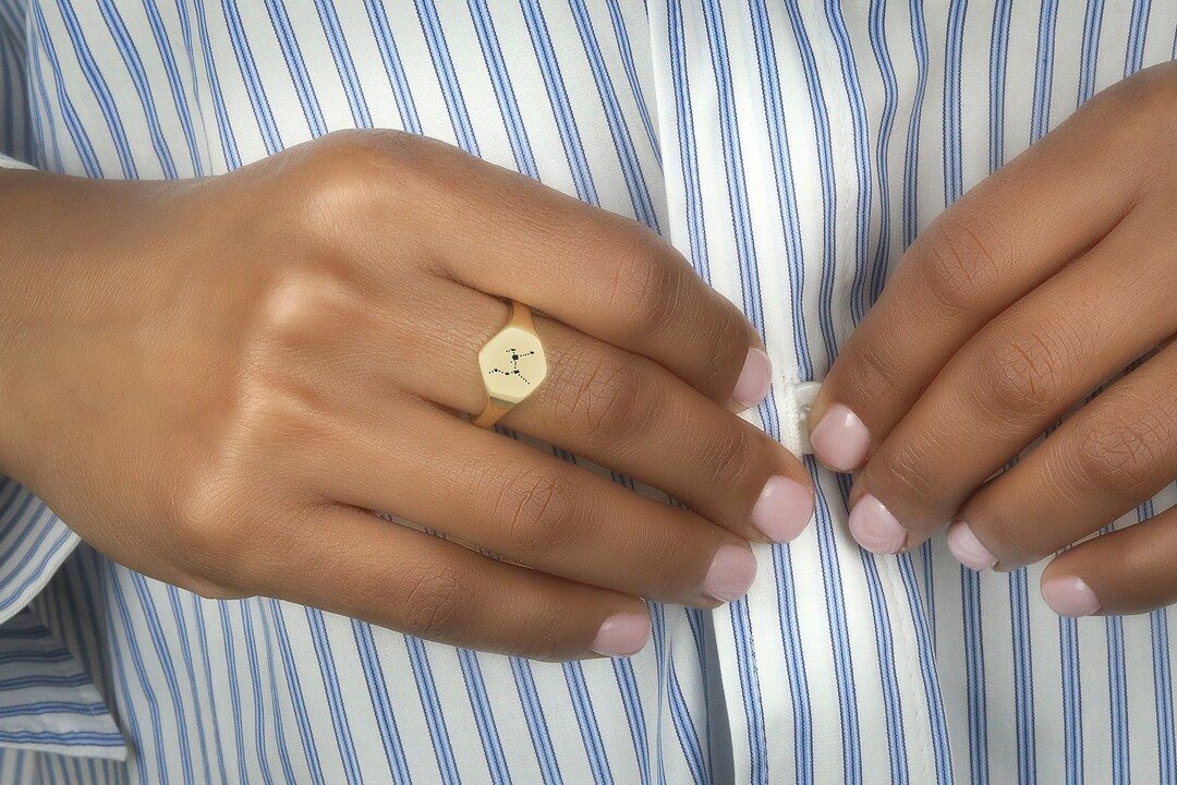 Engraved Star Map Ring · Birth Month Signet Ring · Custom Gold Ring ...