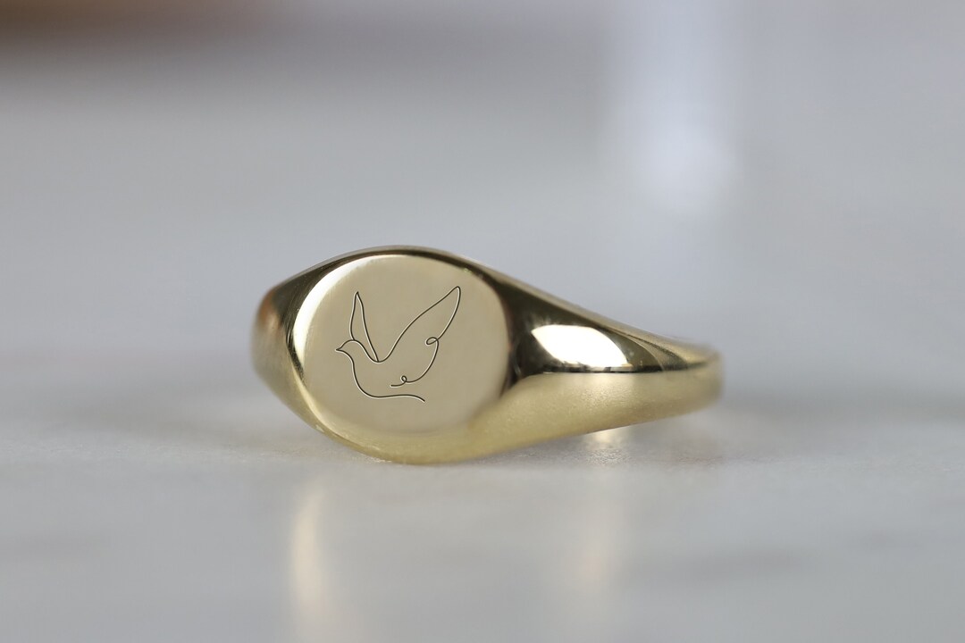Pidgeon Line Art Ring Engraved Animals Ring Custom Animal Ring Pidgeon ...