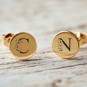 Flowered Letter Stud Earrings · Custom Name Initial Earrings ...