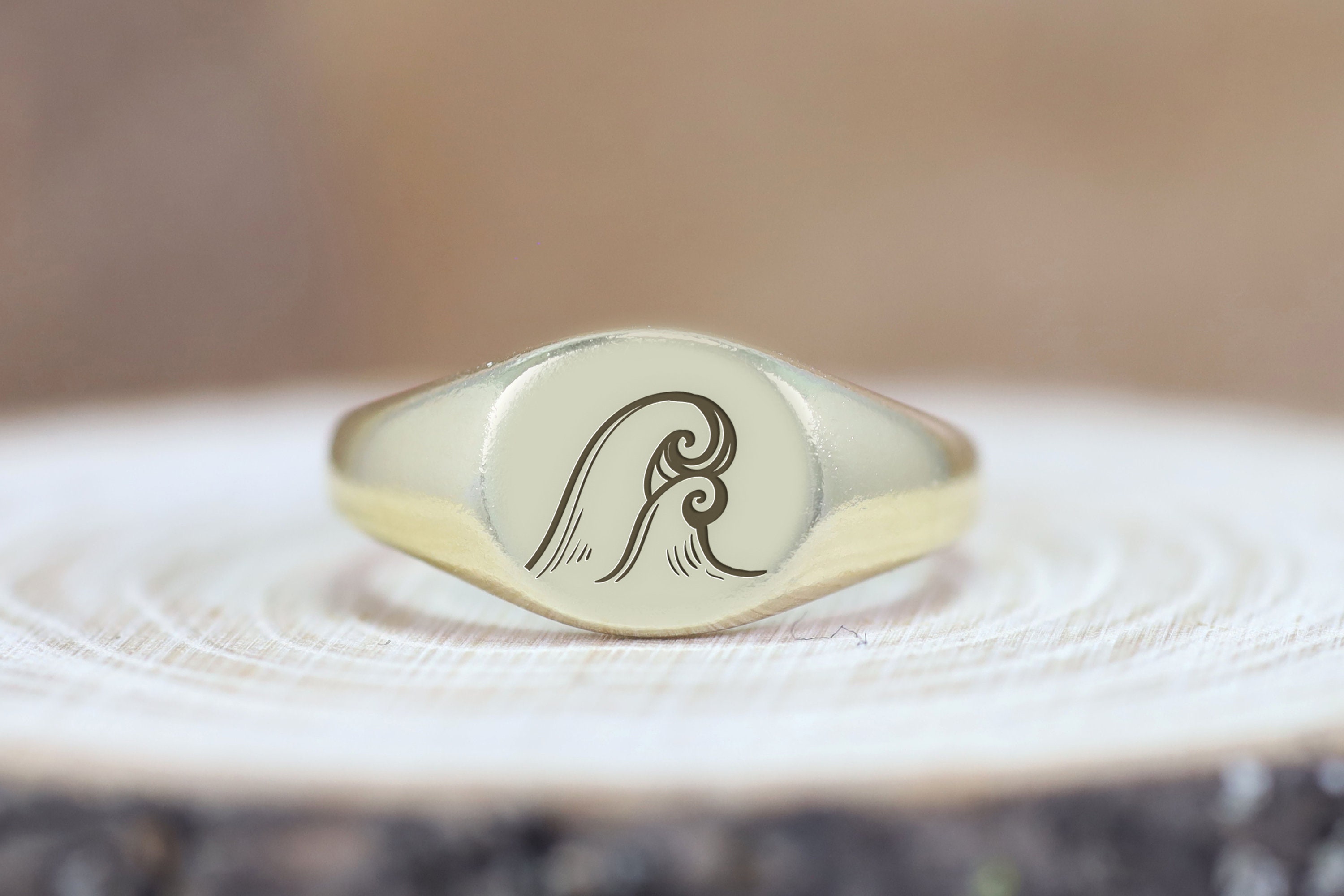 Gold Wave Signet Ring · Engraved Wave Ring · Unisex Ring · Japanese ...