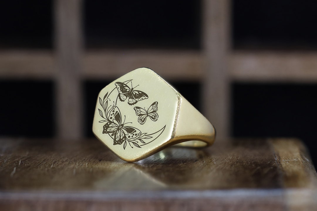 14k Gold Butterfly Ring · Butterfly Engraved Ring · Gift for Her ...