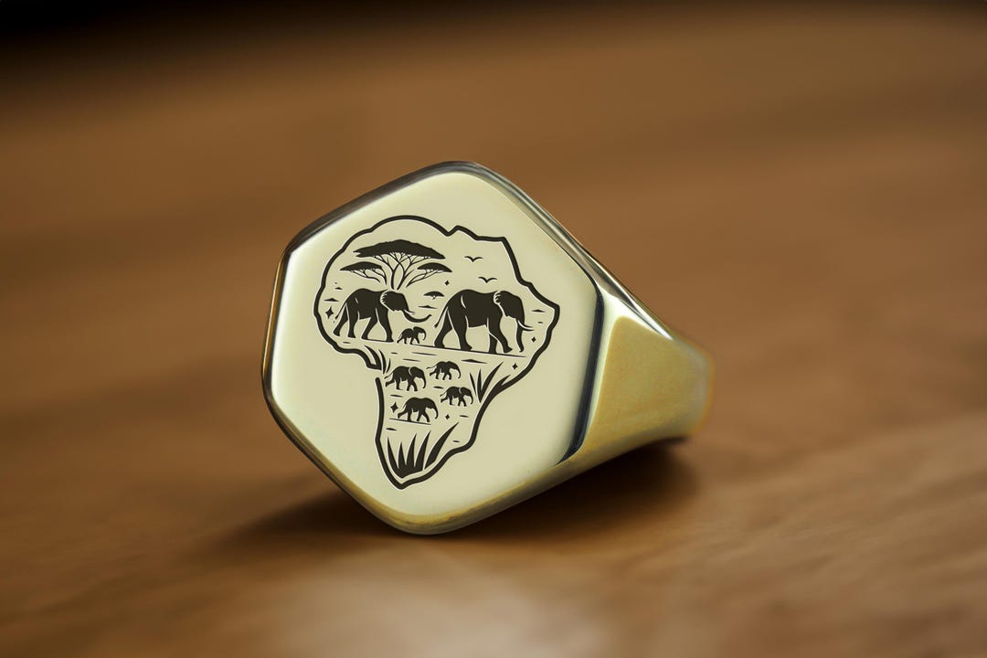 14k Gold African Map Signet Ring · African Elephant Ring · Hexagon ...