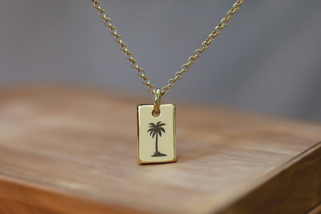 14k Gold Palm Tree Necklace · Custom Tree Necklace · Rectangle Pendant ...