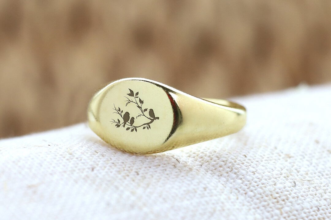 14k Bird Signet Ring · Engraved Bird Ring · Animal Jewelry · Cute Ring ...