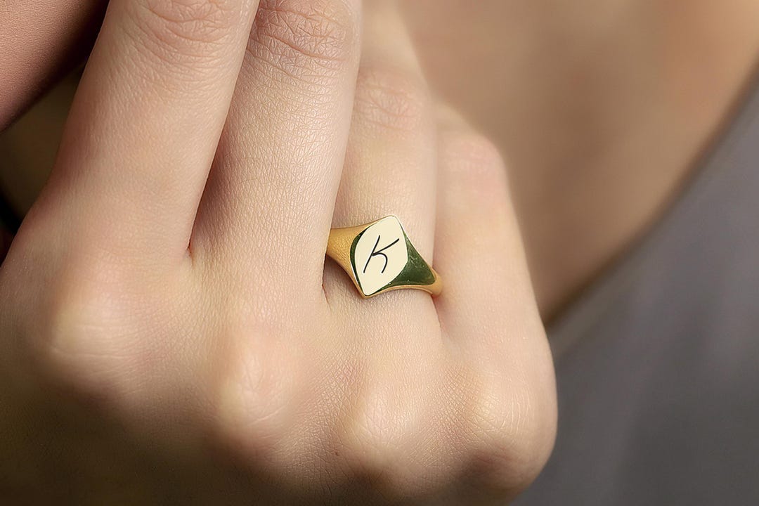 24k Gold Name Initial Signet Ring · Marquise Shaped Ring · Custom ...