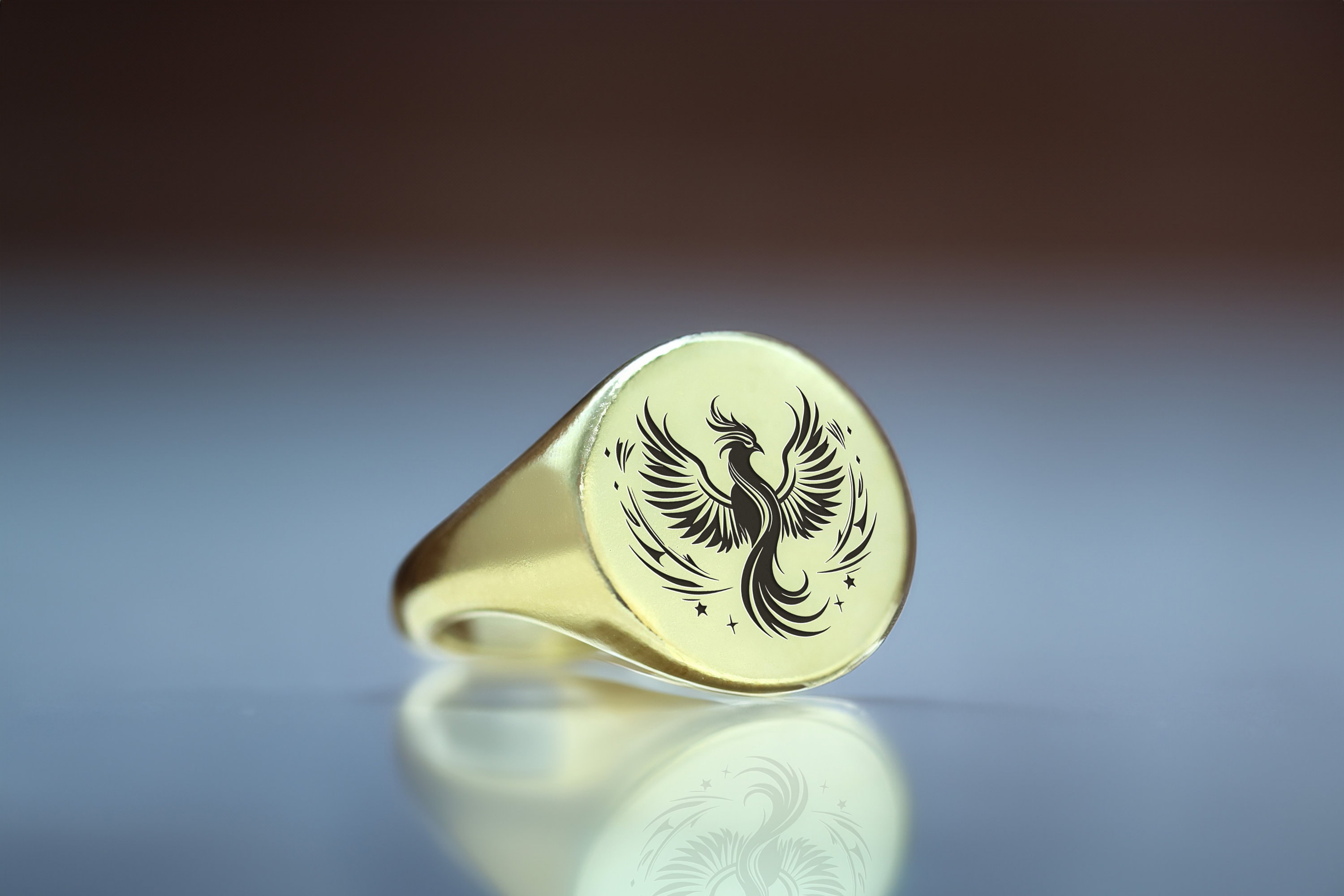 Phoenix Engraving Signet Ring Personalized Phoenix Ring Fantasy Ring ...