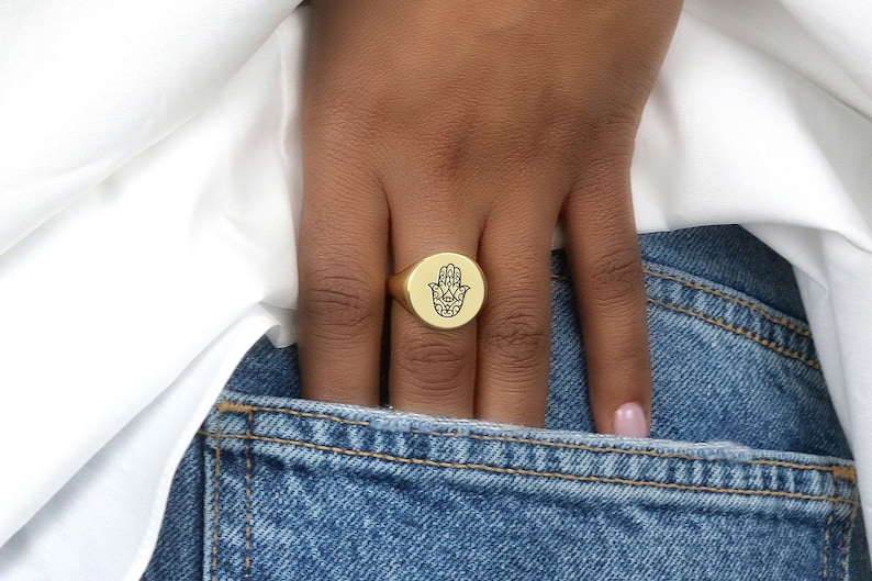 Hand of Fatima Ring · 14k Gold Signet Ring · Evil Eye Protection Ring ...