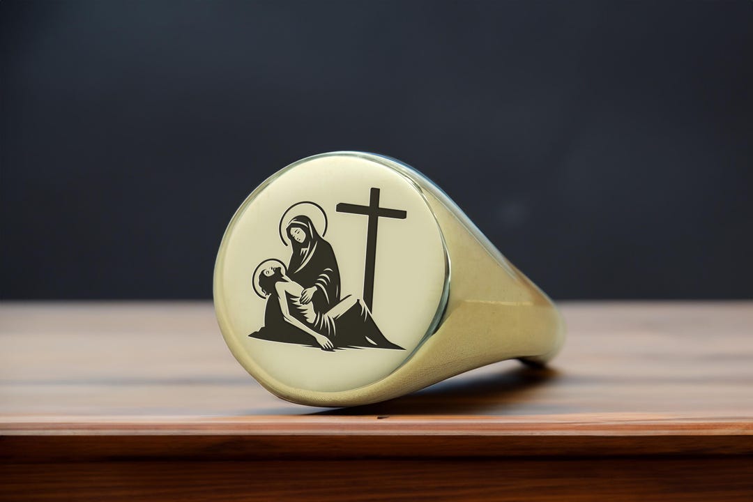 Gold Jesus & Mary Signet Ring · 14k Gold Jesus Ring · Christianity Ring ...
