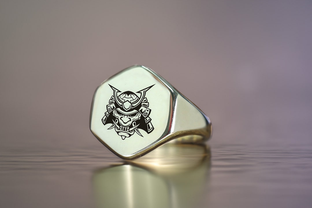 Gold Samurai Mask Signet Ring · Custom Japanese Mask Ring · Hexagon ...