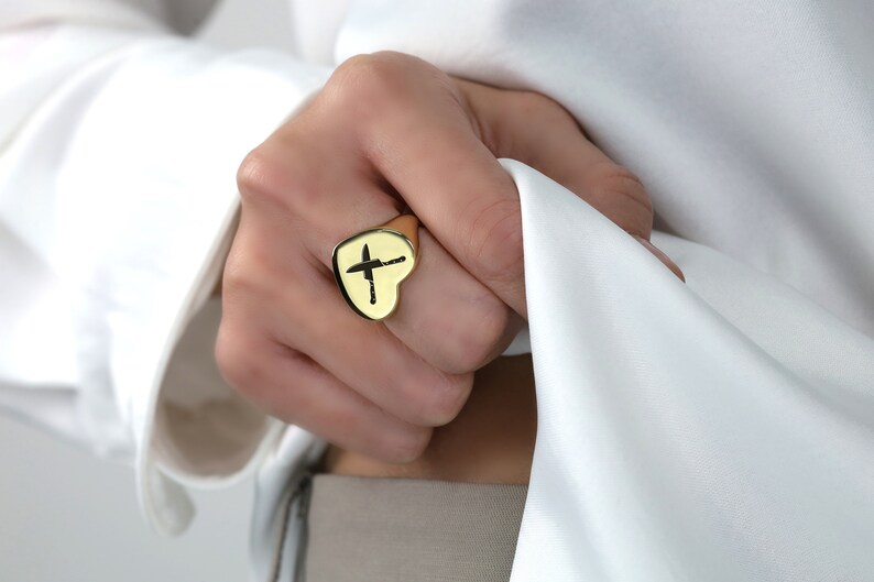 Chef Knife Gold Signet Ring Chef's Gold Ring Engraved Knife Ring Heart ...