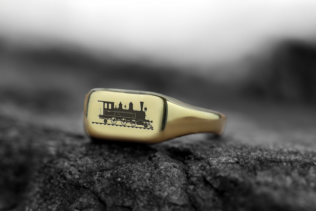 Engraved Train Signet Ring · Custom Train Ring · Unisex Ring ...