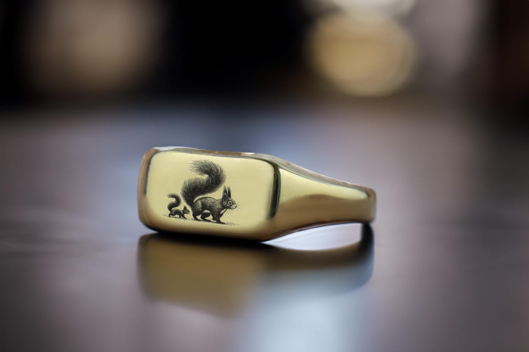 Squirrel 14k Gold Signet Ring · Personalized Squirrel Ring · Custom ...