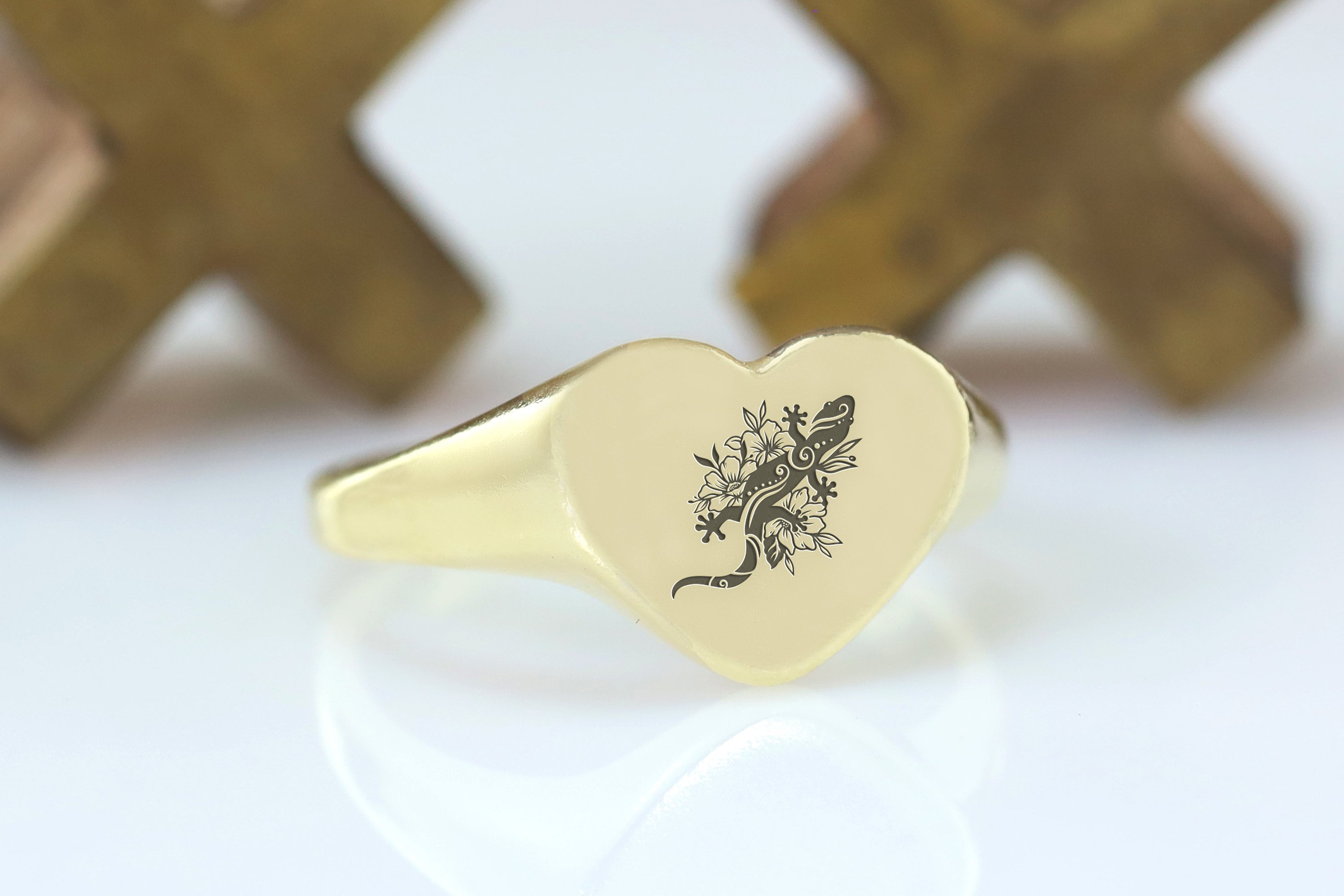Lizard Gold Signet Ring · Engraved Animals Ring · Symbol of Luck Ring ...