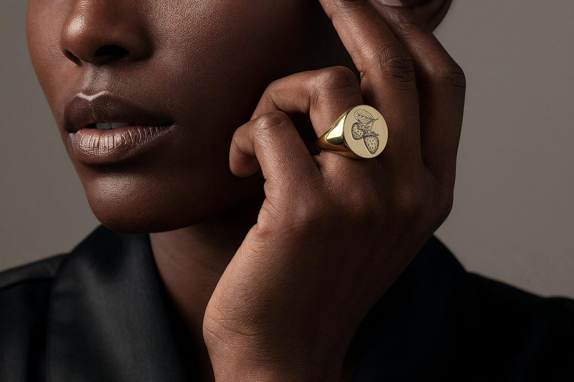 Gold Strawberry Signet Ring · Engraved Fruits Ring · Gift for Her ...