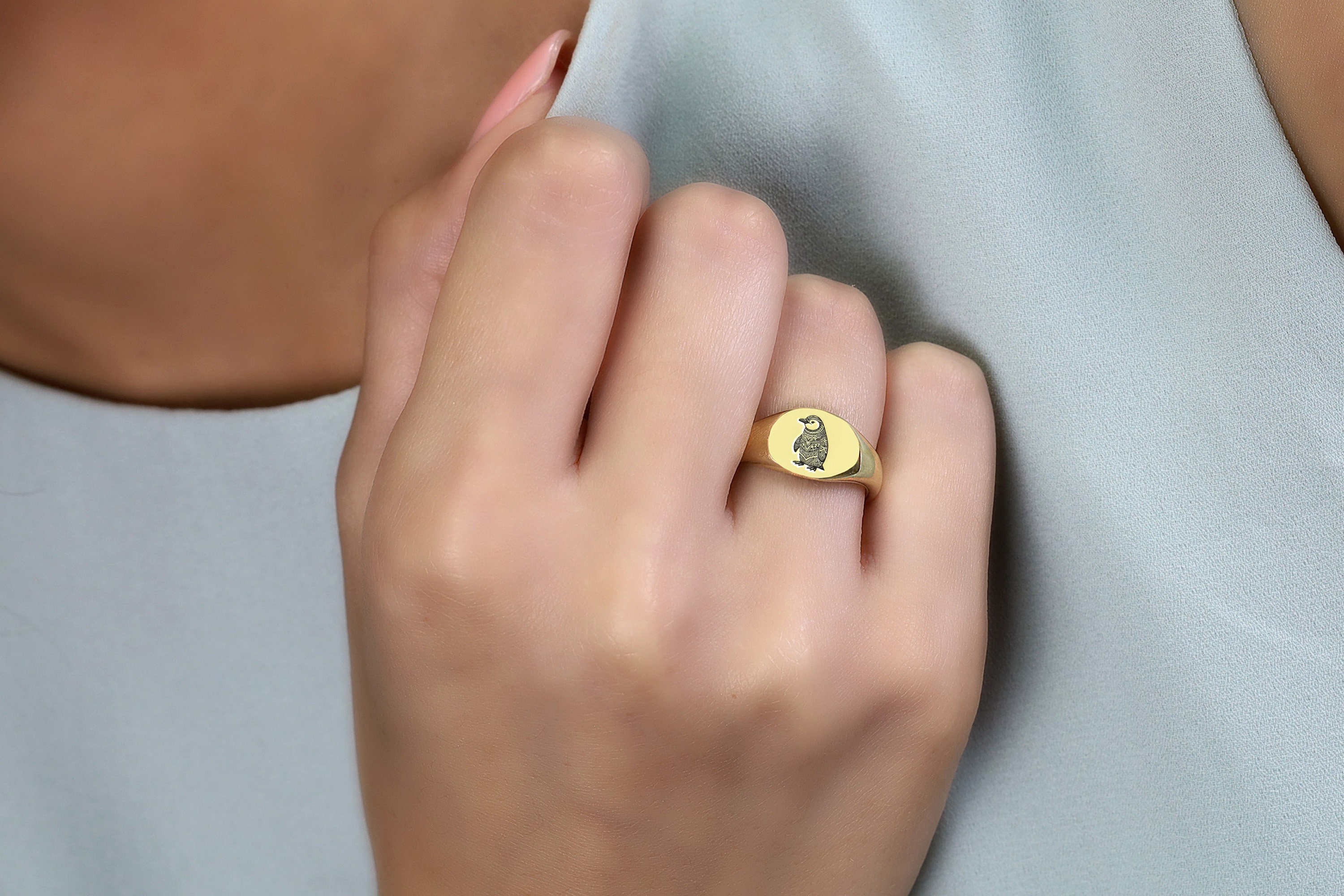 Cute Penguin Gold Signet Ring Custom Penguin Ring Penguin Engraving ...