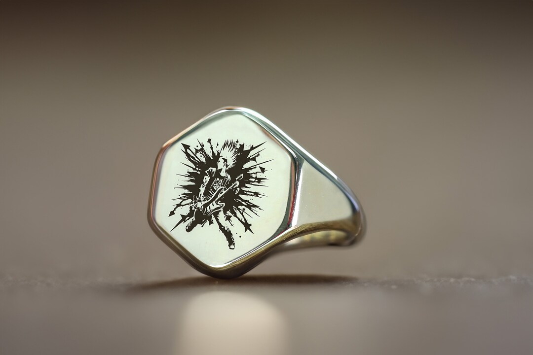 14k Gold Rockstar Signet Ring · Personalized Ring · Custom Guitar ...
