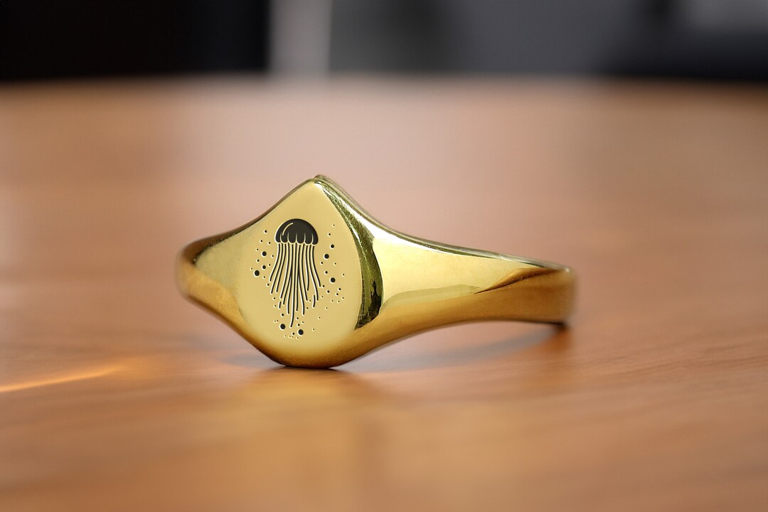 Jellyfish Teardrop Gold Ring · Custom Jellyfish Ring · Engraved ...