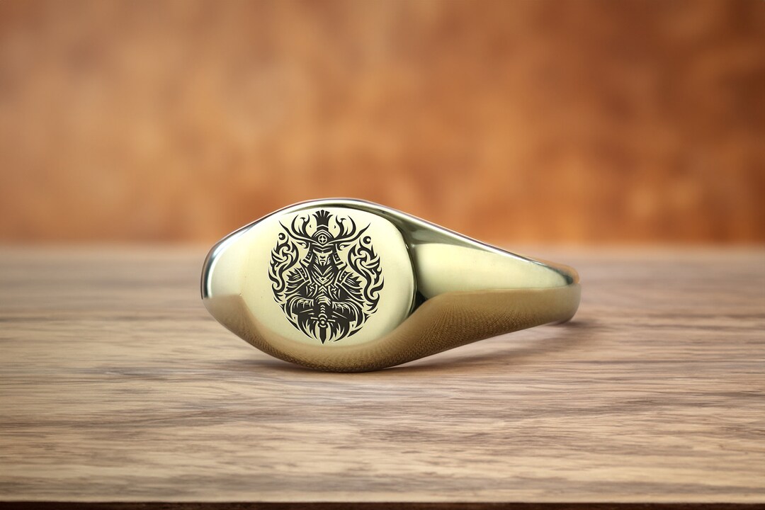 14k Gold Samurai Signet Ring · Engraved Samurai Ring · Custom Samurai ...