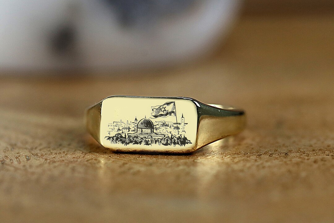 Jerusalem Gold Signet Ring · Engraved Jerusalem Ring · Custom Skyline ...