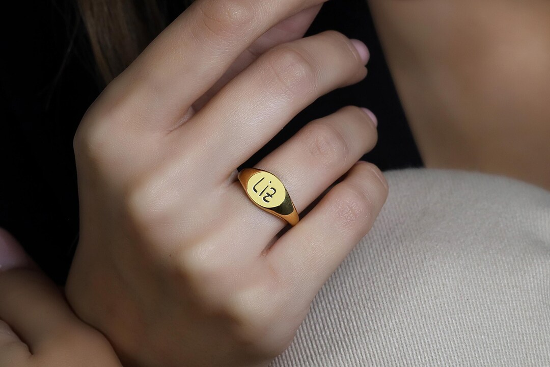 14k Gold Name Signet Ring · Cute Name Engraving Ring · Delicate Ring ...