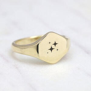 Gold Star Signet Ring · Star Pattern Engraved Ring · Celestial Ring ...