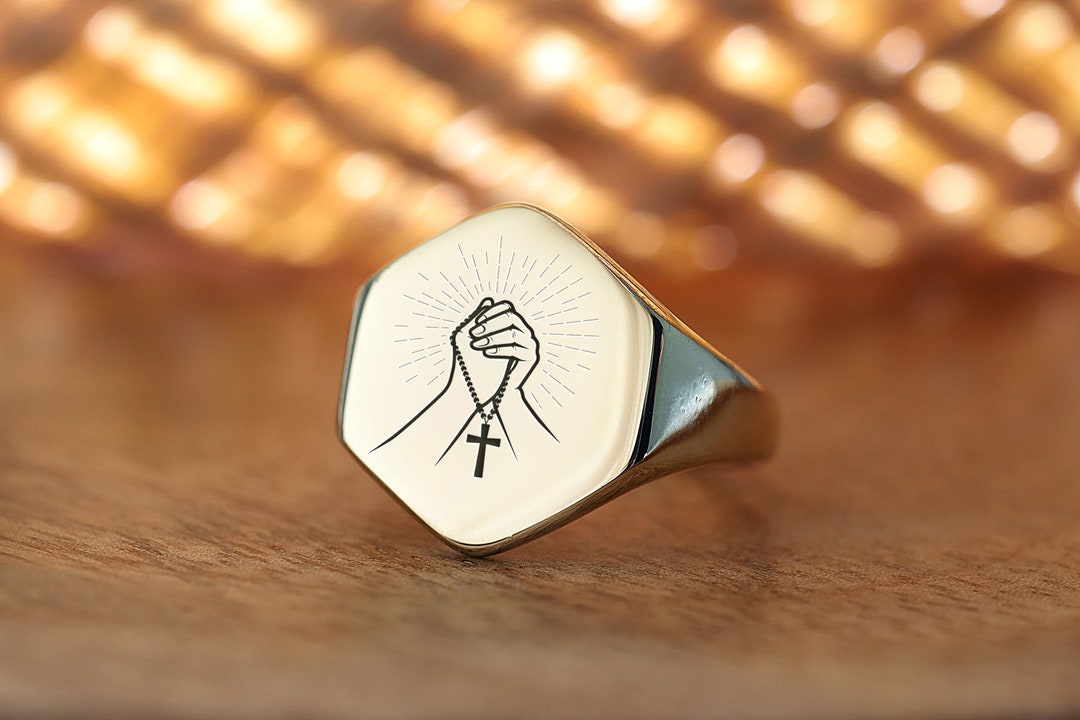 Praying Gold Signet Ring · Engraved Praying Ring · Christian Ring ...