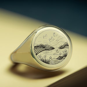 14k Gold Japanese Landscape Signet Ring · Beautiful Landscape Ring ...