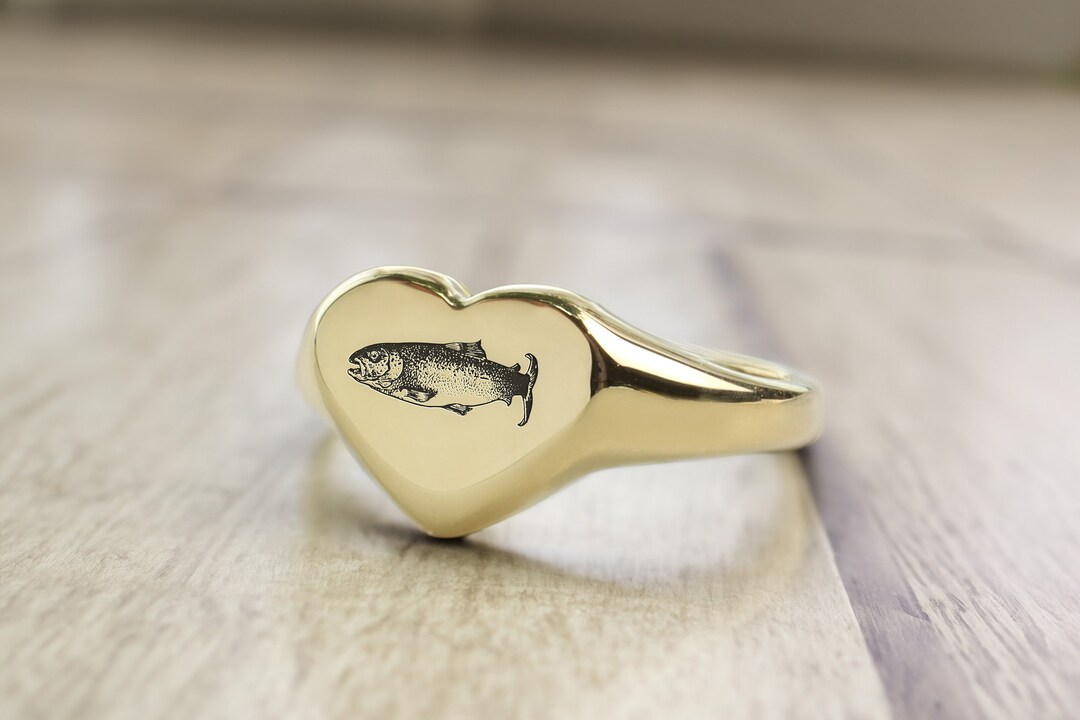 Salmon Fish Engraved Ring · Customized Fish Ring · Salmon Fish Gold ...