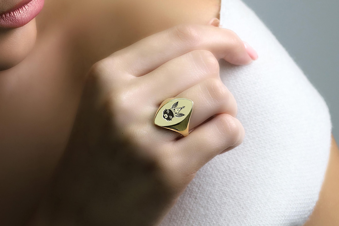 14k Gold Rabbit Signet Ring · Fantasy Rabbit Ring · Cute Bunny Ring ...