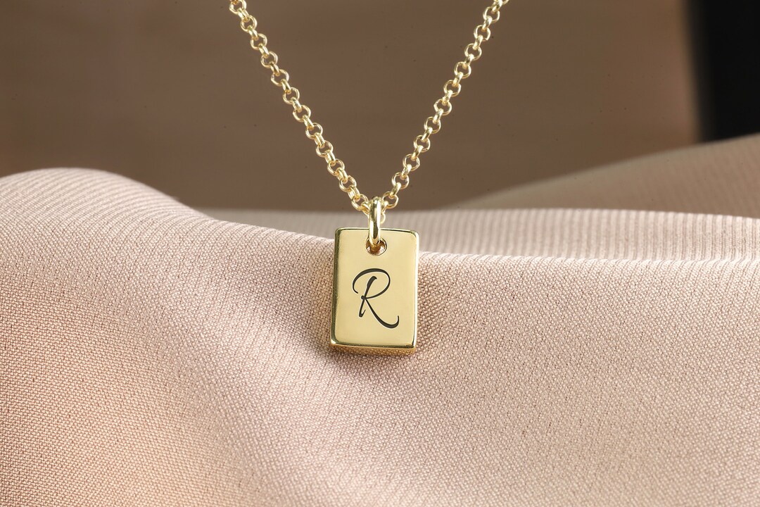 Handwritten Name Engraved Necklace · Rectangle Pendant Necklace ...