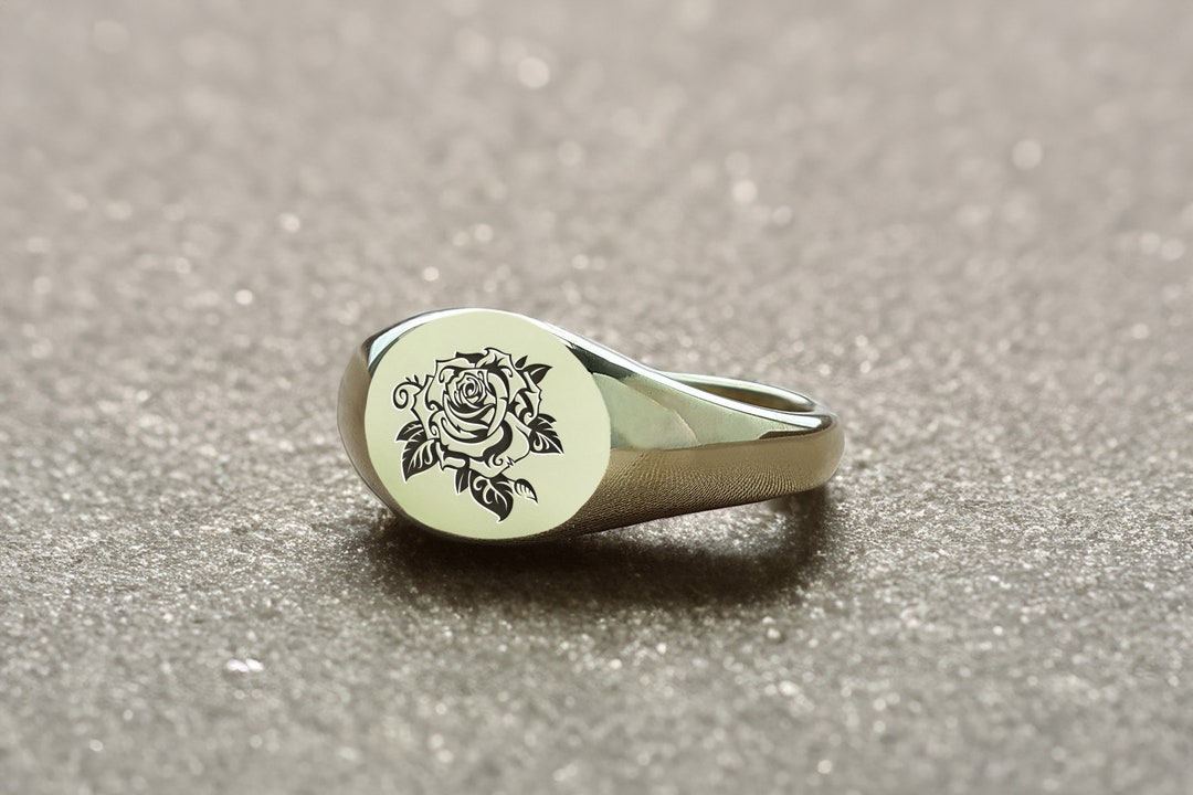 14k Gold Rose Signet Ring · Engraved Rose Ring · Gift for Her · Custom ...