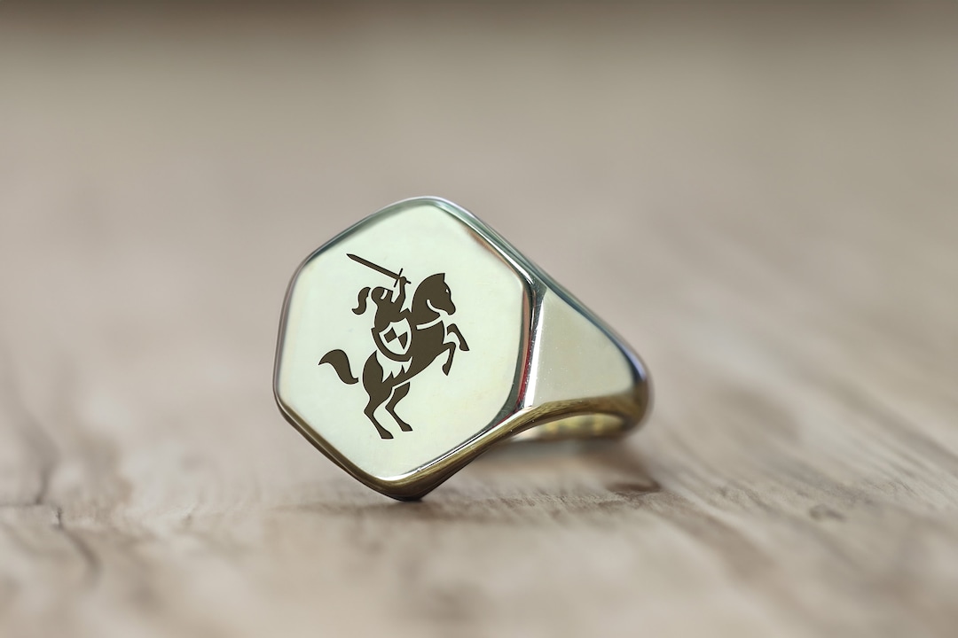 Gold Knight Signet Ring · Engraved Knight Ring · Custom Royalty Ring ...