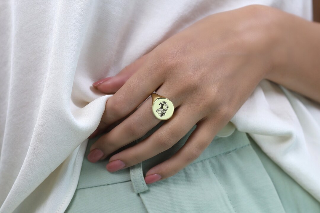 14k Gold Parrot Signet Ring Custom Parrot Ring Bold Statement Ring ...