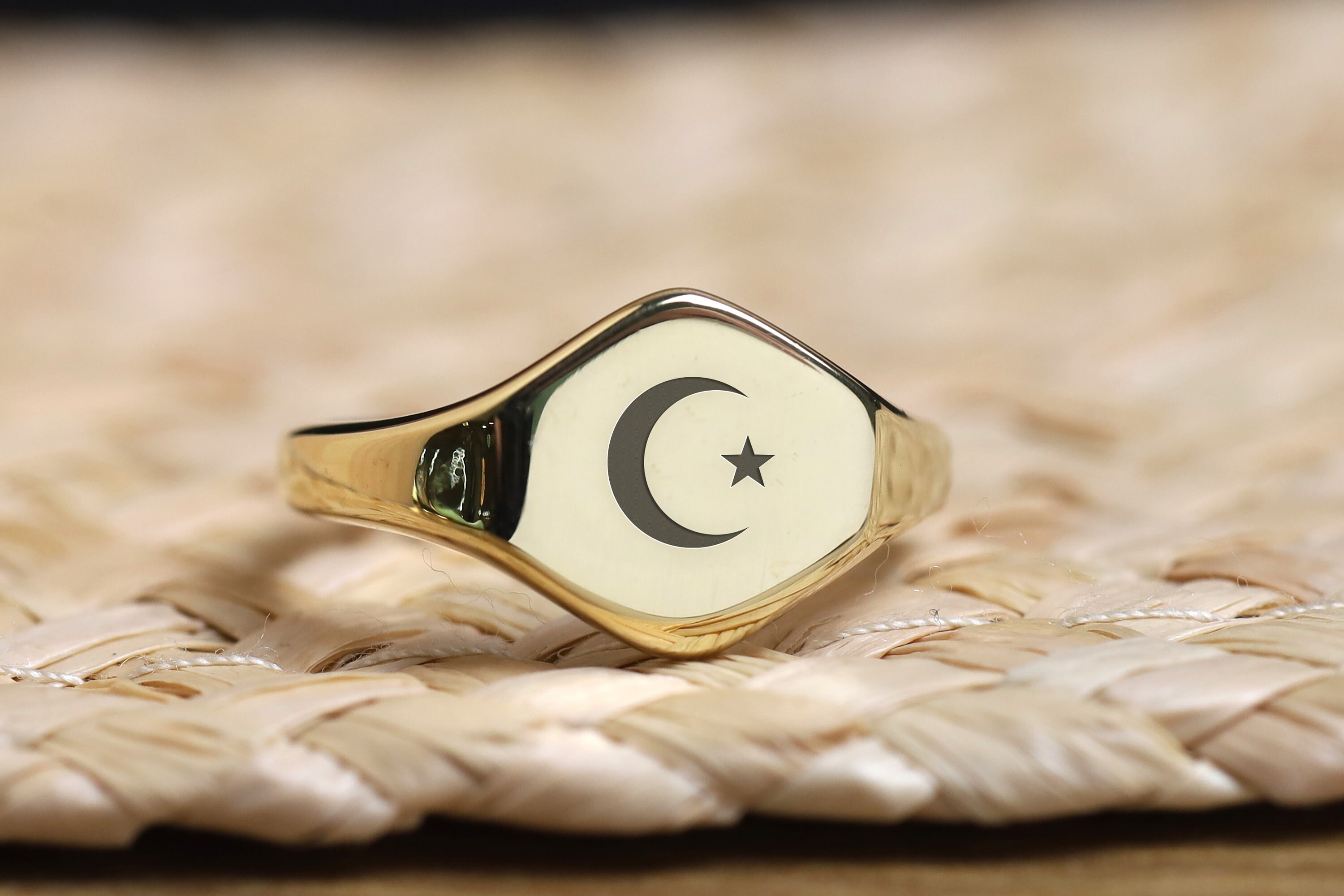 Islam Symbol Ring · Gold Signet Islam Ring · Engraved Crescent and Star ...