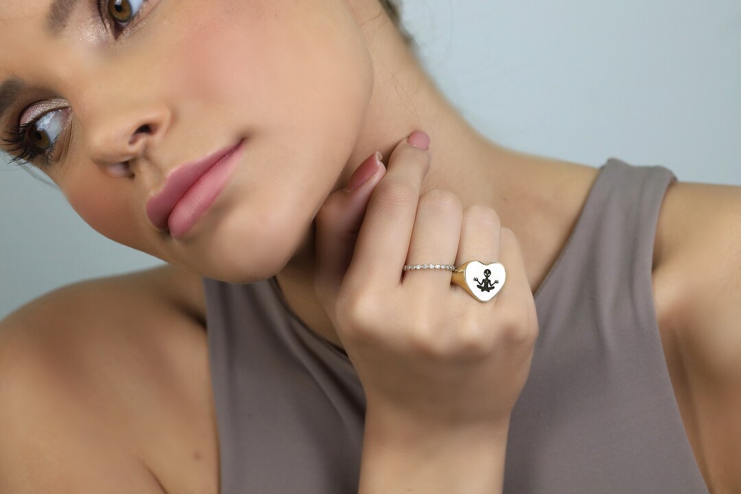 Gold Sci-fi Signet Ring · Custom UFO Ring · Alien Engraving Ring · Gift ...